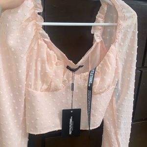 PrettyLittleThing | Tops | Never Worn Plt Pink Mesh Long Sleeve Crop ...